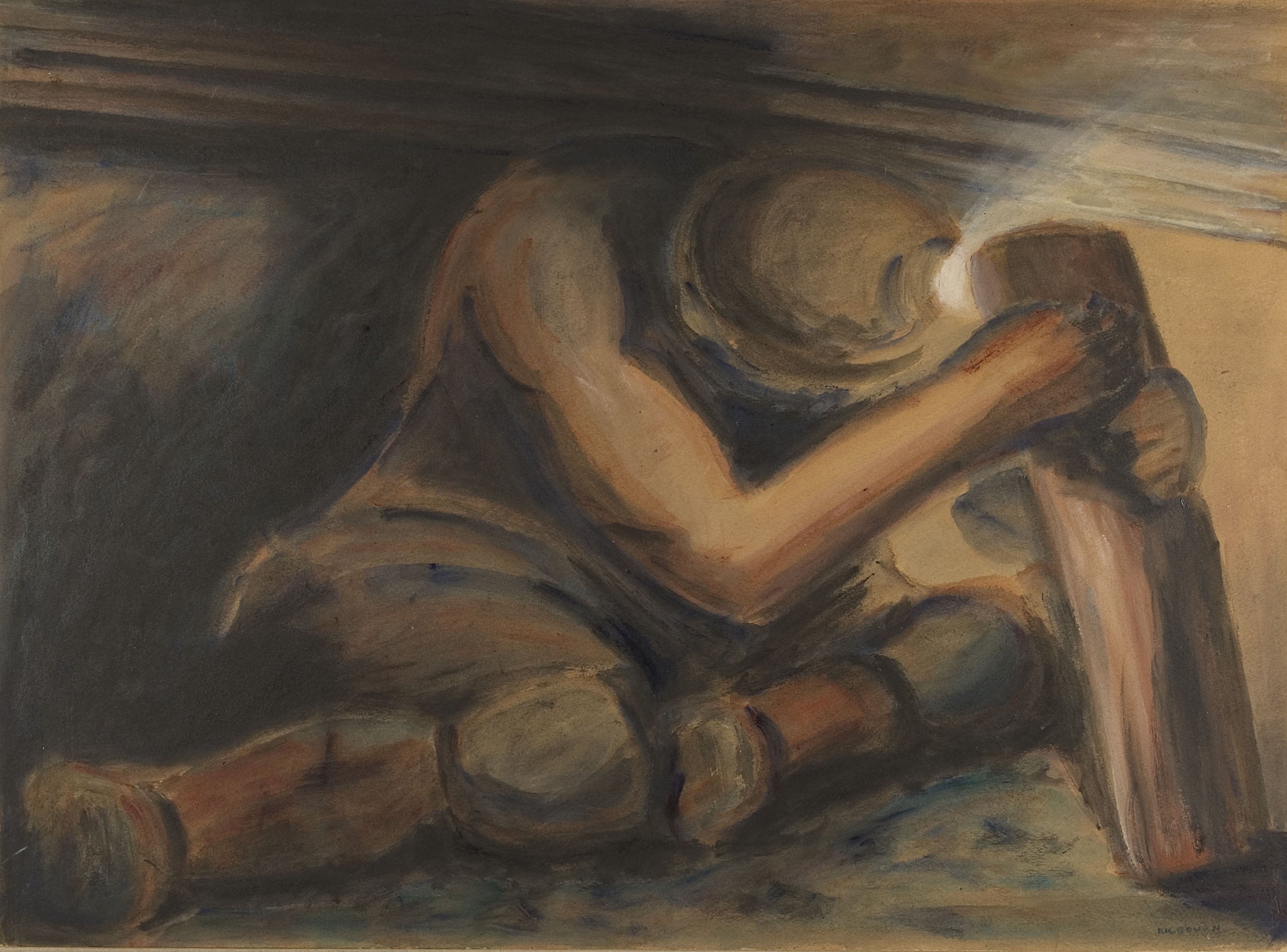 Art Print: Miner Setting the Prop in the Low Seam – North East Museums Shop